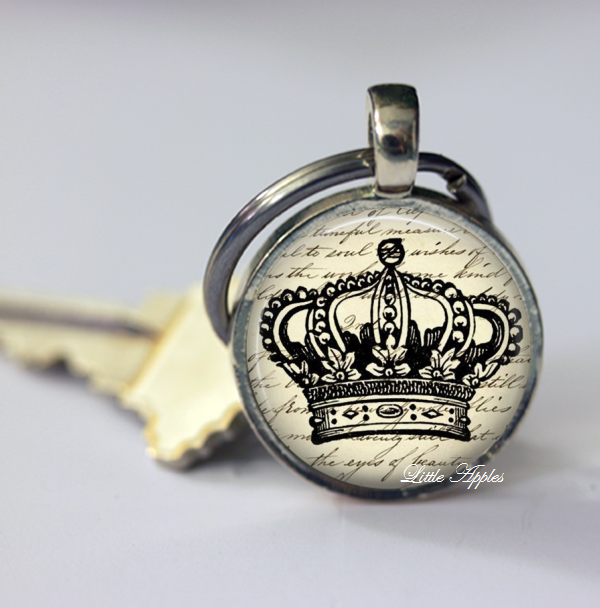 Vintage Royal Crown Print Illustrations Glass Necklace Or Keychain on ...