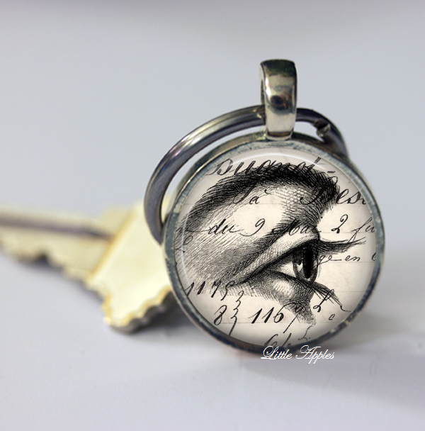 Ephemera Eye's View Sketch Drawing Vintage Necklace Or Keychain Brown ...